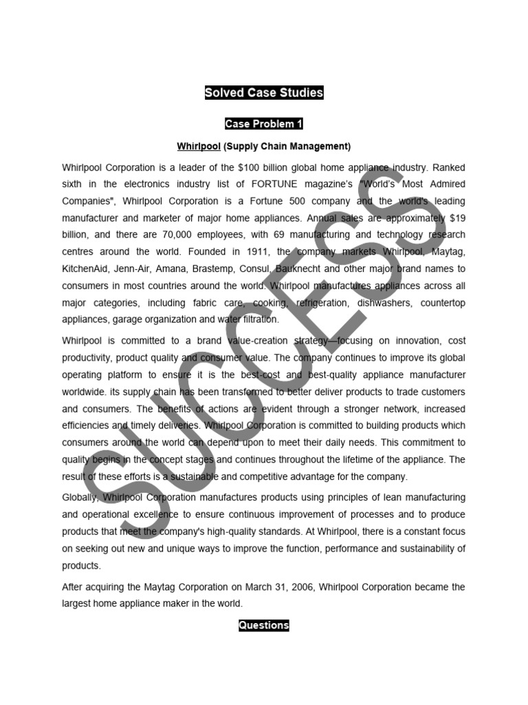 Case Study | PDF | Supermarket | Supply Chain