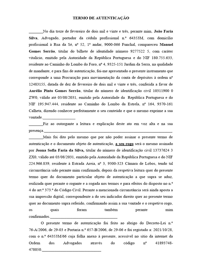 Procuraçao a rogo | PDF | Portugal | Autenticação