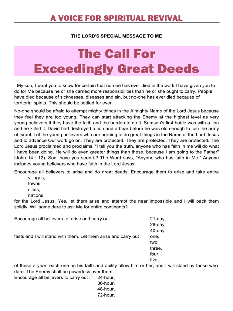 008 - The Call For Exceedingly Great Deeds | PDF | Jesus | Sin