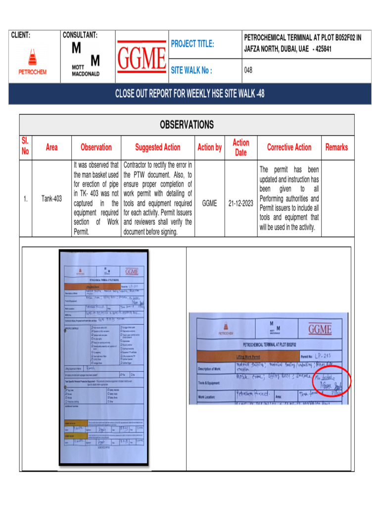 Close Out Report For Site Walk-48 | PDF