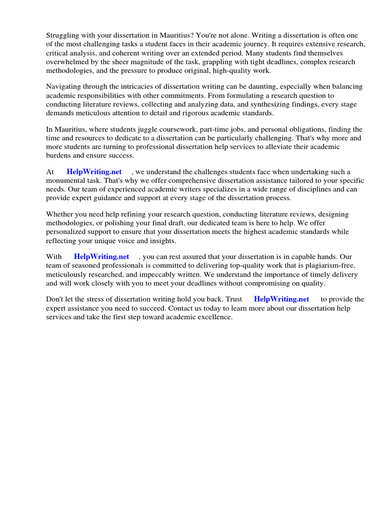Dissertation Help in Mauritius | PDF | Cost Of Living | Thesis