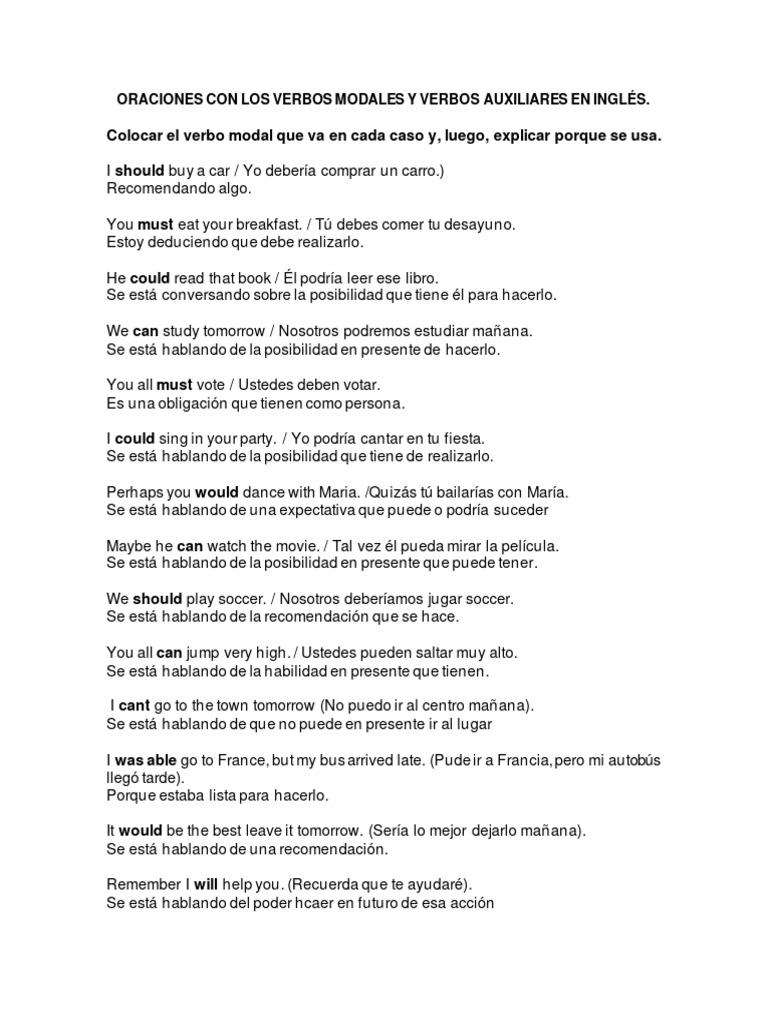 Uso de Verbos Modales en Inglés | PDF