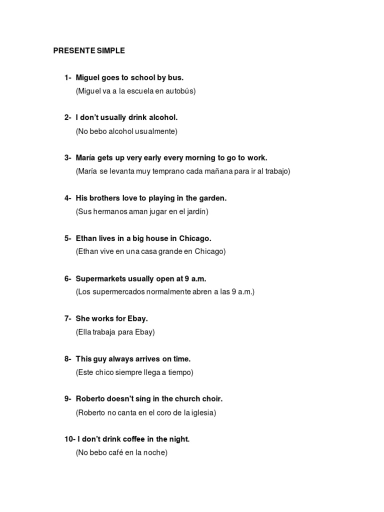 Oraciones En Tiempos Verbales Pdf