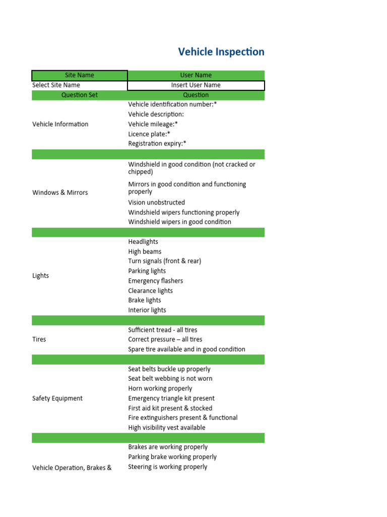 Vehicle Inspection Checklist | PDF | Trailer (Vehicle) | Vehicles