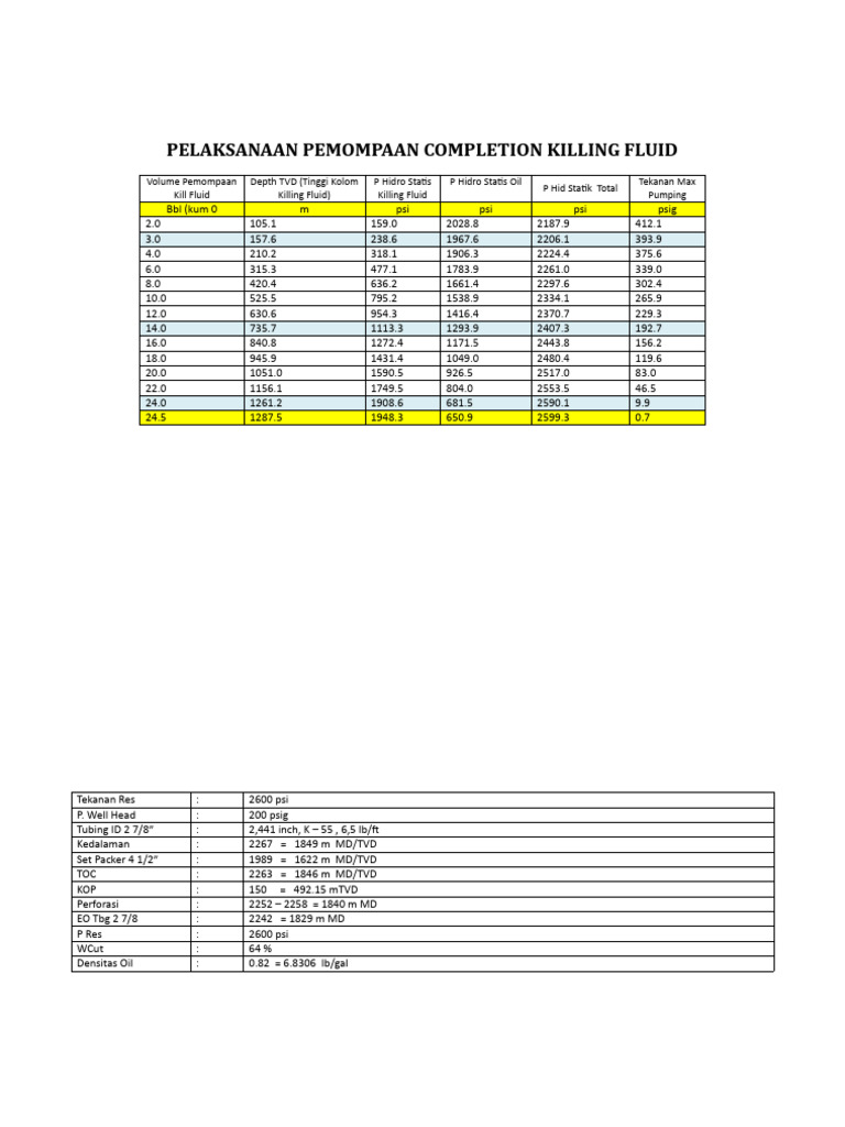 Completion Pumping Kill Fluid Analysis | PDF | Pressure | Chemical ...