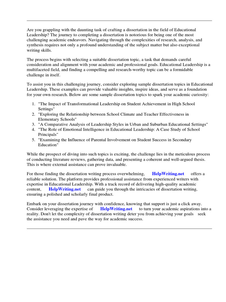 Sample Dissertation Topics in Educational Leadership | PDF | Thesis ...