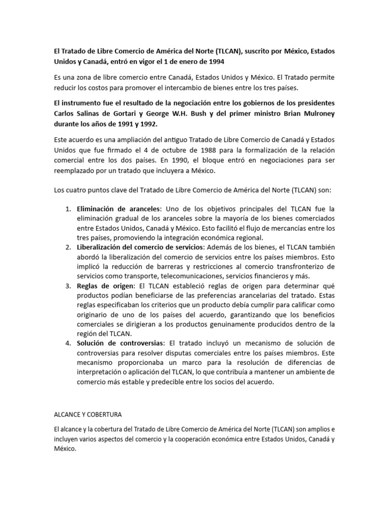El Tratado de Libre Comercio de América Del Norte | PDF | Tratado de Libre Comercio ...