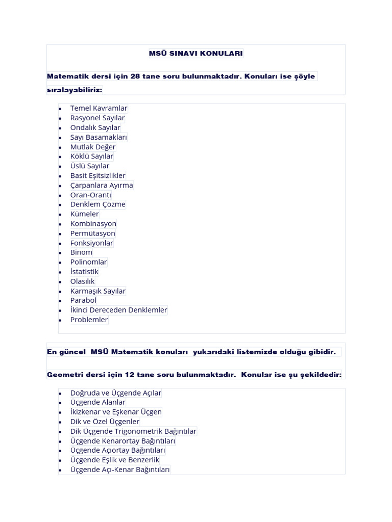 Msu Sinavi Konulari | PDF