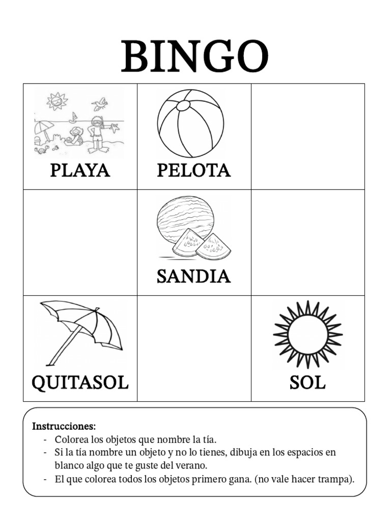 Bingo de Verano para Niños | PDF | Hogar, jardinería y bricolaje
