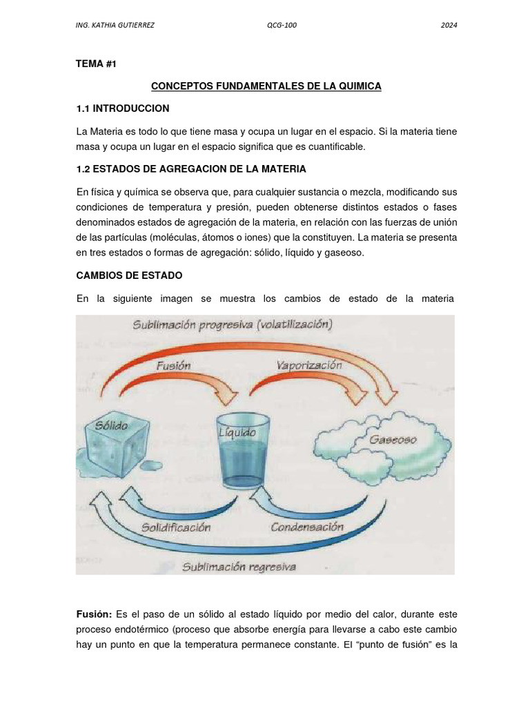 Tema #1 Conceptos Fundamentales de La Quimica | PDF | Mezcla | Sustancias químicas