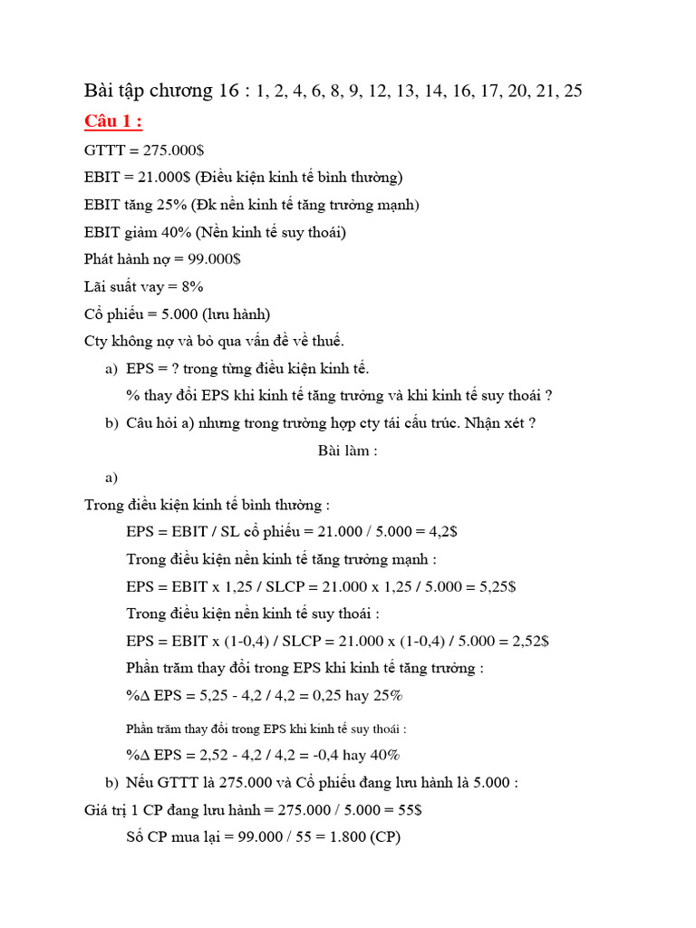 Bài Tập Chương 16 TCDN | PDF