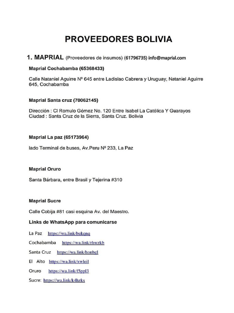 Proveedores de Bolivia | PDF
