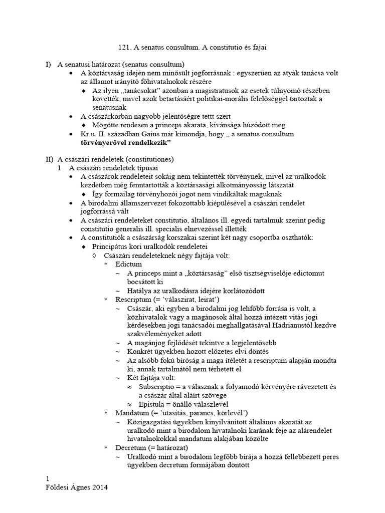 A Senatus Consultum. A Constitutio És Fajai | PDF