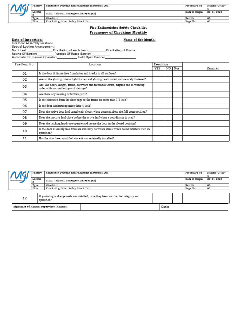 Fire Door Inspection Checklist | PDF | Door | Building Engineering