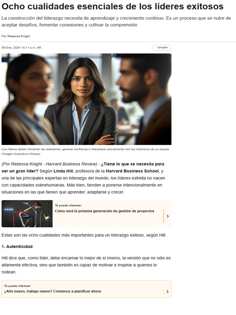 Ocho Cualidades Esenciales de Los Líderes Exitosos - Infobae | PDF ...
