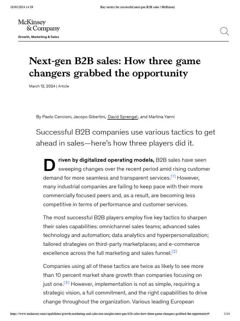 Key Tactics For Successful Next-Gen B2B Sales - McKinsey | PDF | Sales ...