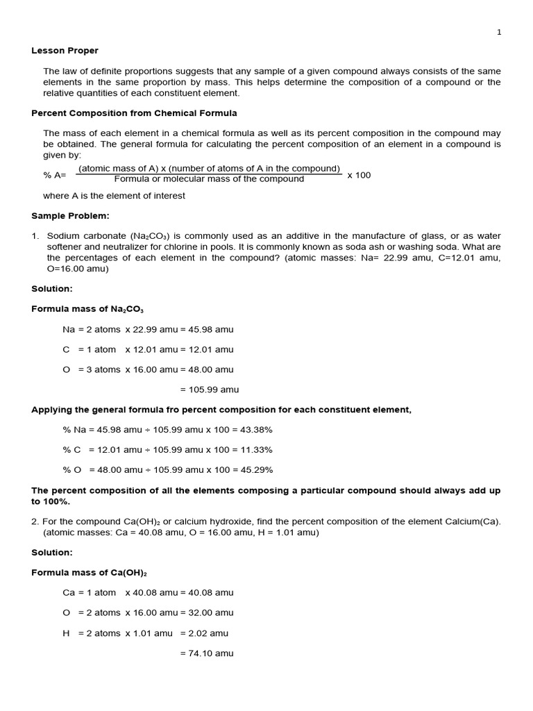 Percent Composition and Formulas Explained | PDF | Mole (Unit ...