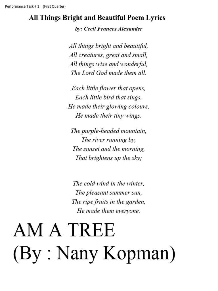 All Things Bright and Beautiful Poem Lyrics | PDF