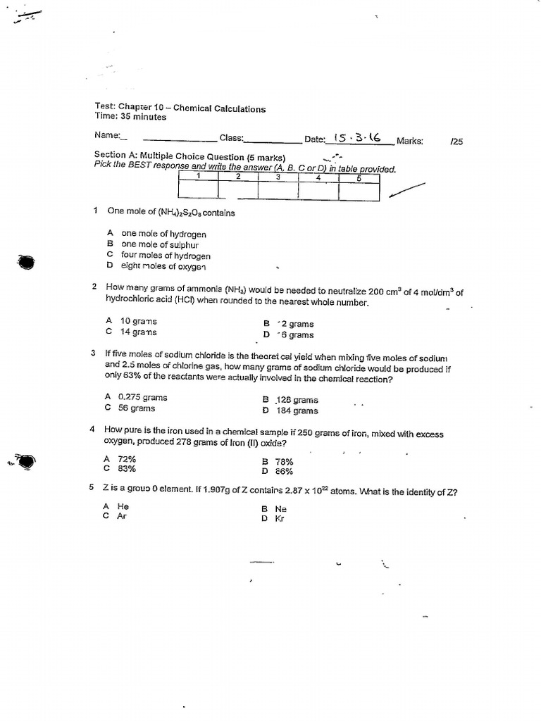 Chem ch10 ChemicalCalculation 1516 | PDF