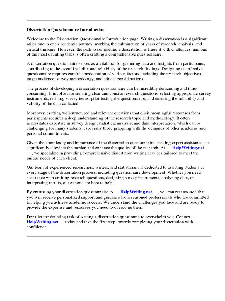 Dissertation Questionnaire Introduction | PDF | Survey Methodology | Thesis
