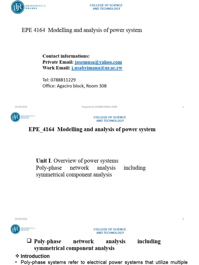 EPE 4164 Poly-Phase Network Analysis Including Symmetrical Component Analysis Unit1 - Lect2 ...