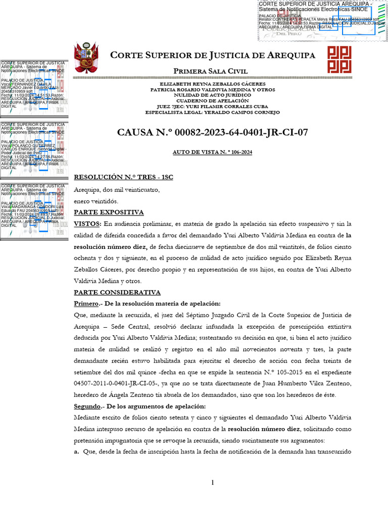 Exp. 00082-2023-64-0401-JR-CI-07 - Resolución - 09000-2024 | PDF | Ley procesal | Jurisdicción