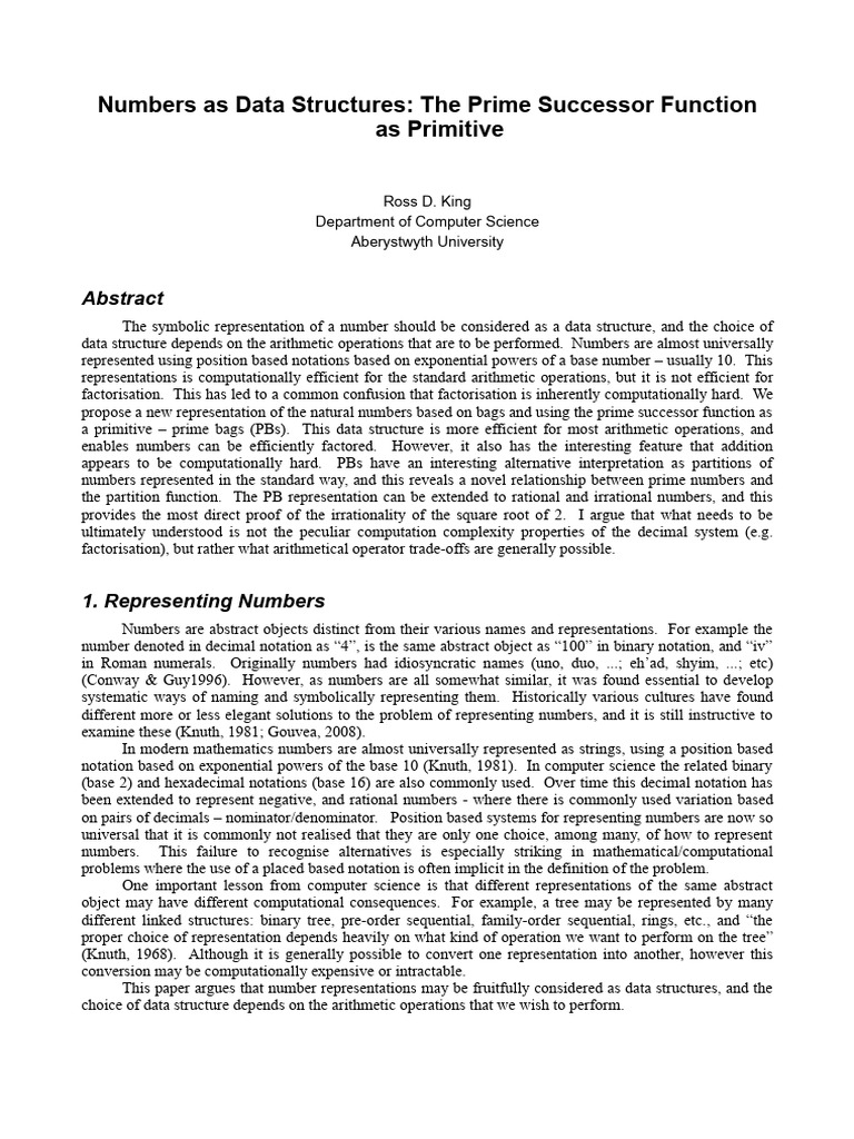 Numbers As Data Structures: The Prime Successor Function As Primitive | PDF | Numbers ...