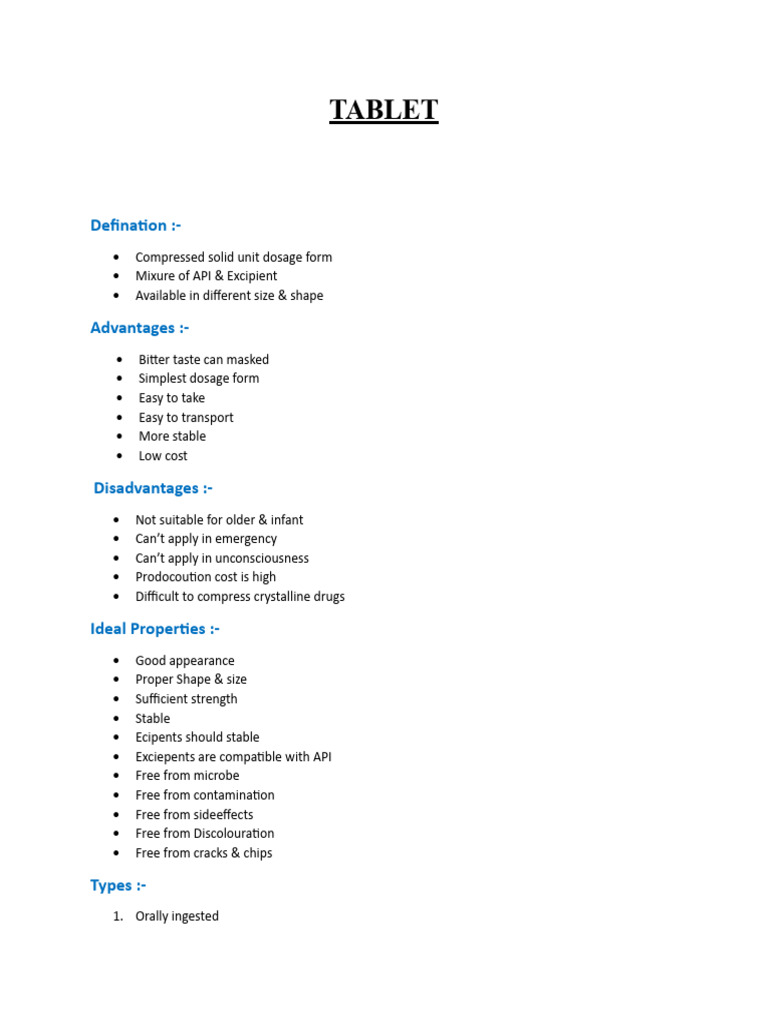 Tablet | PDF | Tablet (Pharmacy) | Pharmaceutical Sciences