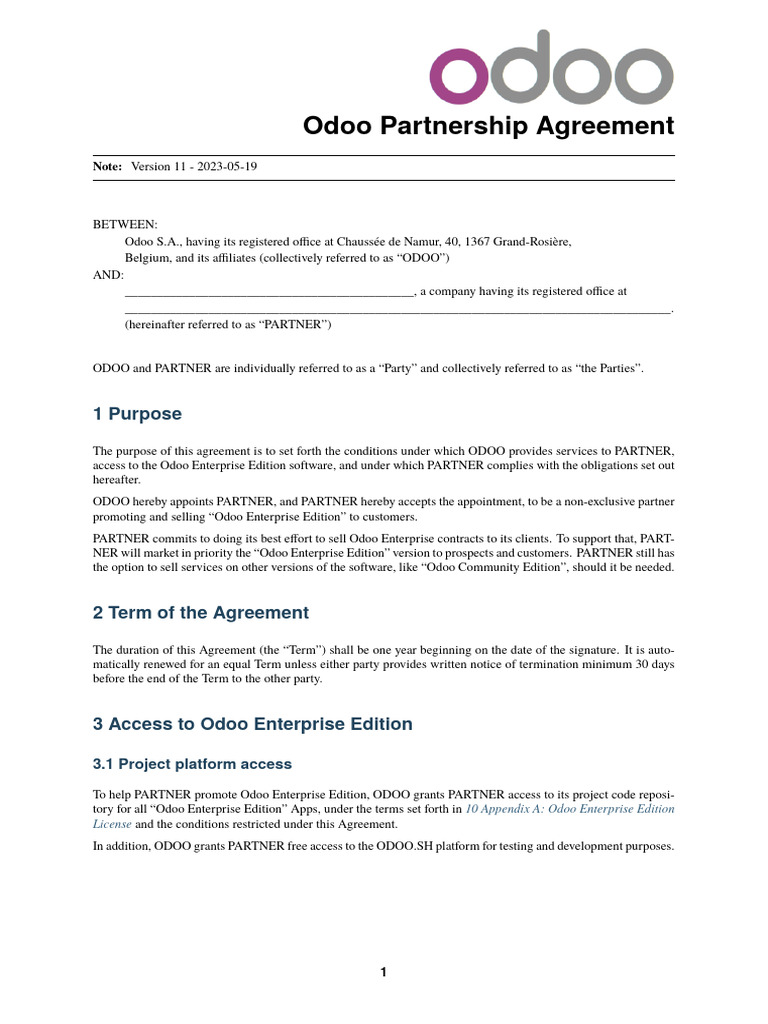 Odoo Partnership Agreement | PDF | Legal Liability | Fee