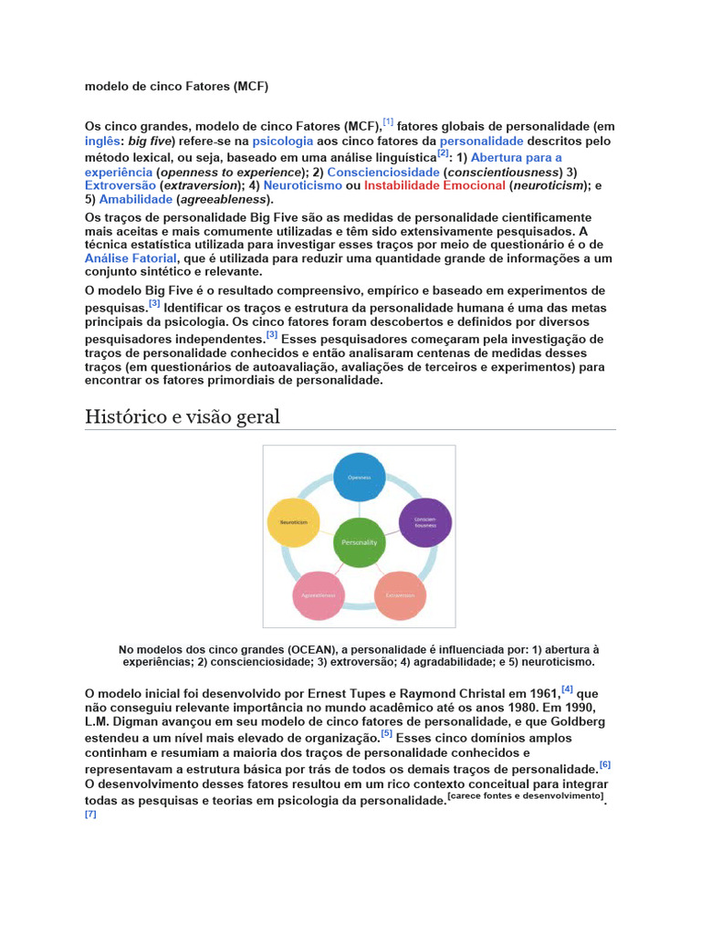 Modelo de Cinco Fatores (MCF) | PDF | Psicologia | Conceitos psicológicos