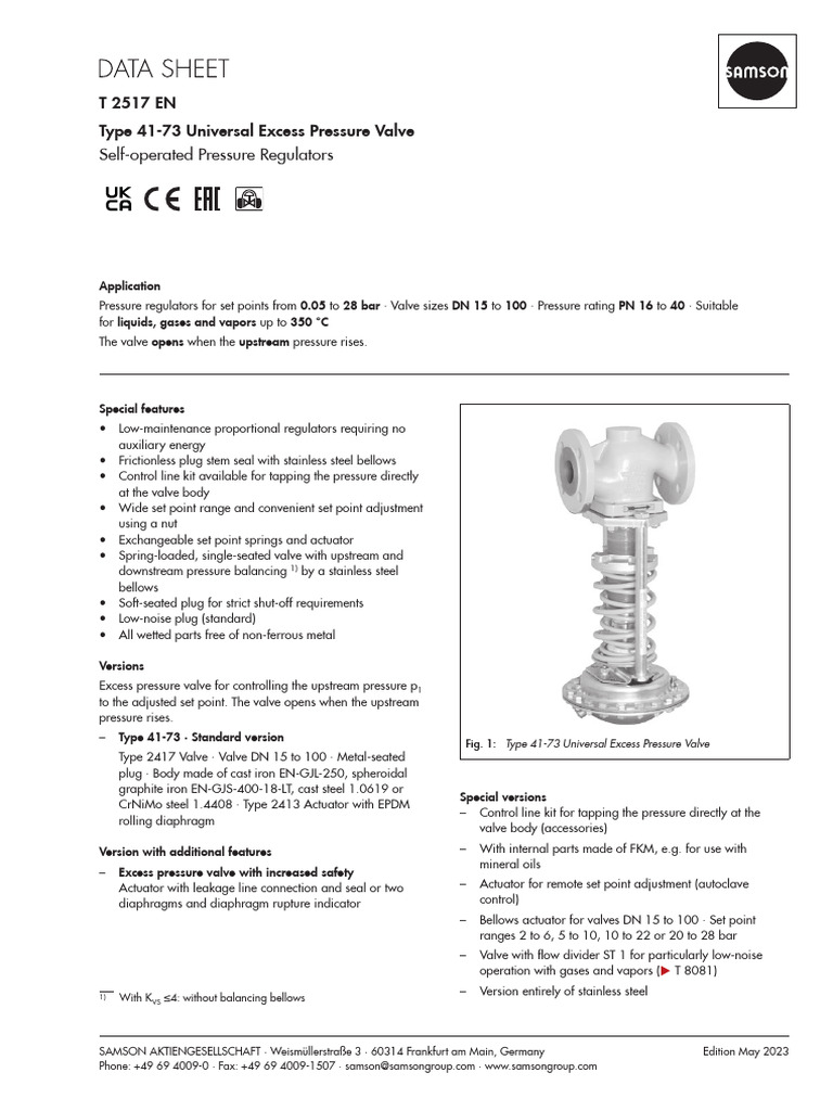 Self-Operated Pressure Regulators: T 2517 EN Type 41-73 Universal ...