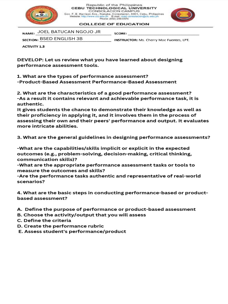 Educ 109 Activity 1.3 - 20240317 - 180020 - 0000 | PDF | Educational Assessment | Learning