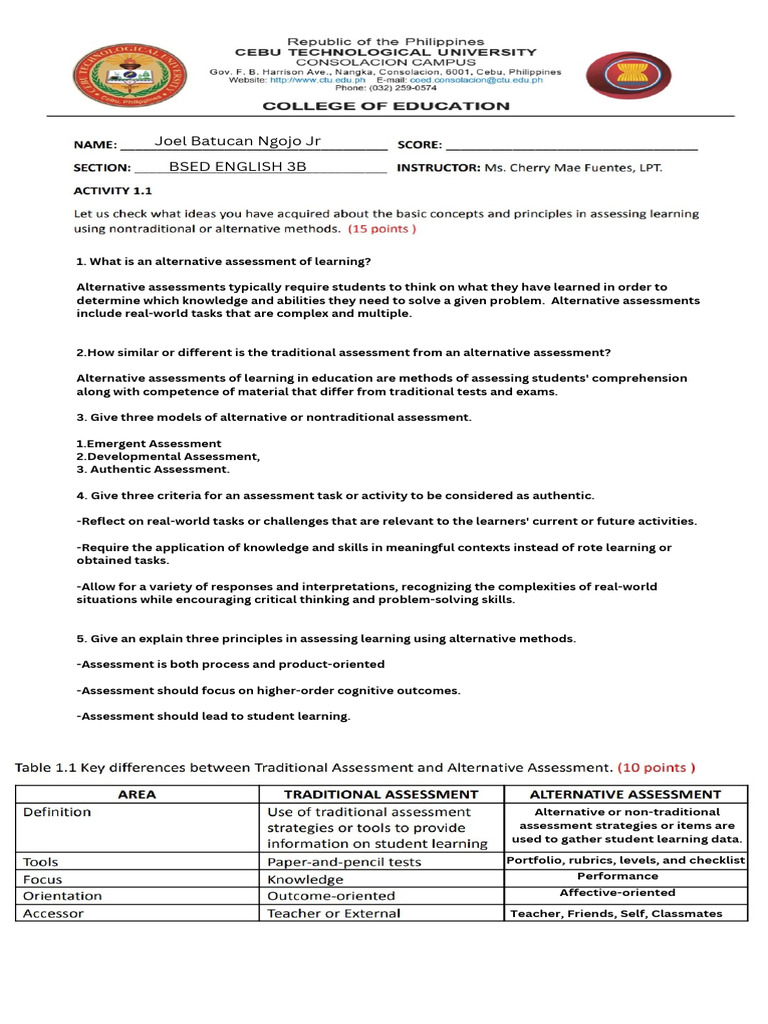 Educ 109 Activity 1.2 - 20240318 - 162349 - 0000 | PDF | Educational Assessment | Learning