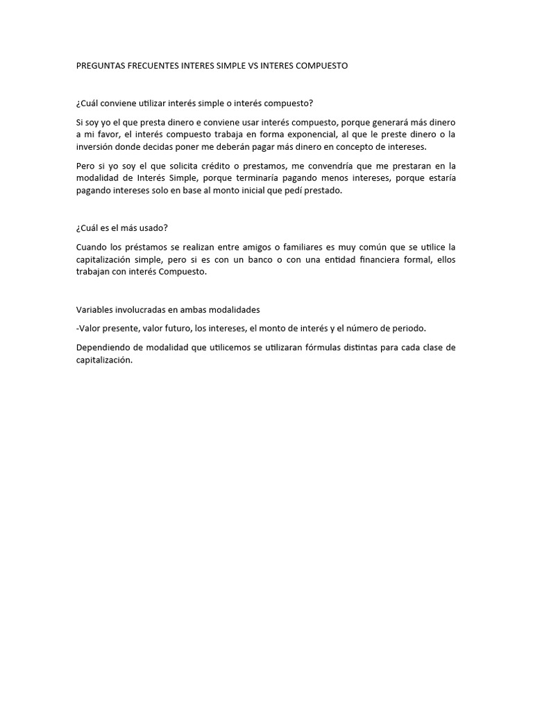 Interés Simple vs Compuesto: Comparativa | PDF | Negocios