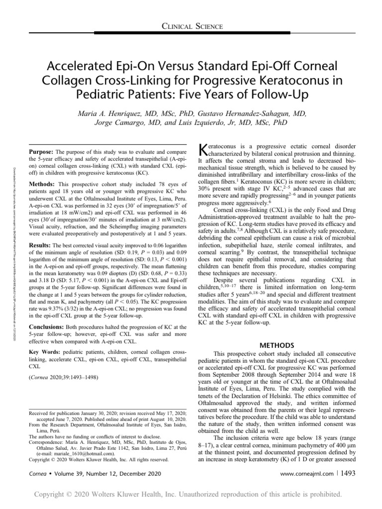Accelerated Epi-On Versus Standard Epi-Off Corneal Collagen Cross ...