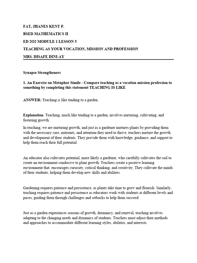 ED202 M1-L5 Activities | PDF | Teachers | Cognition