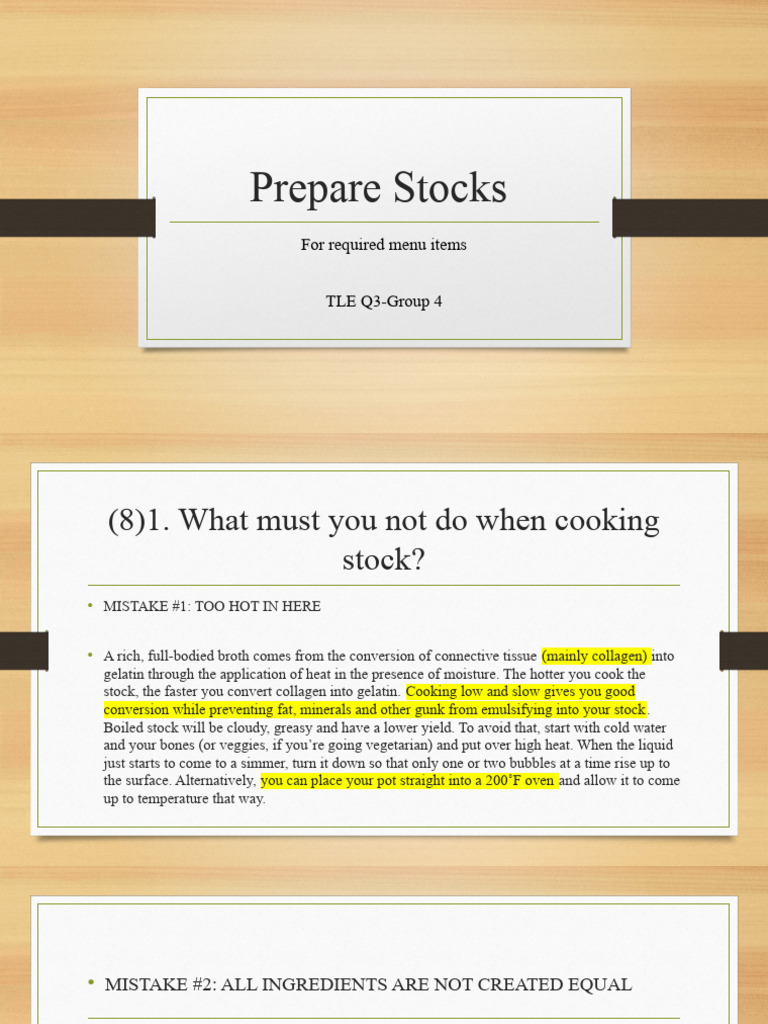 Prepare Stocks | PDF | Stock (Food) | Bay Leaf