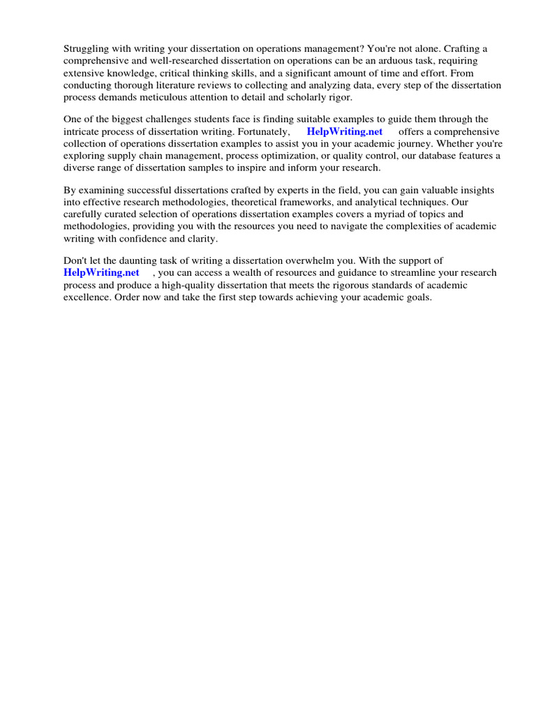 Operations Dissertation Examples | PDF | Thesis | Methodology