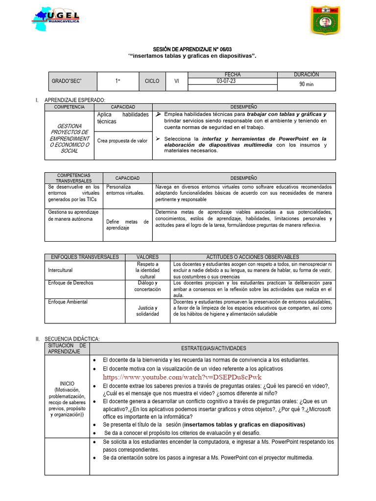 Sesion de Aprendizaje 06 03 1° Ept | PDF | Evaluación | Aprendizaje