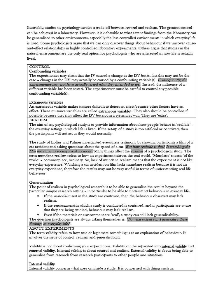 Topic 2 - Control of Variables | PDF | Validity (Statistics) | Experiment