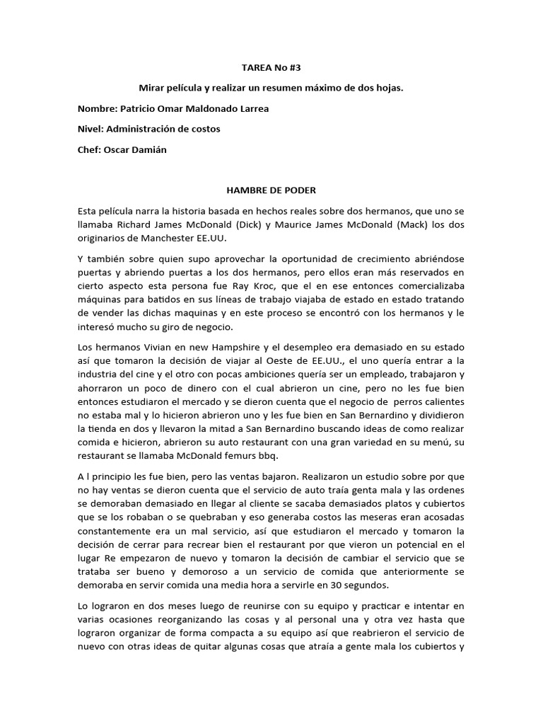 TAREA No 3 | Descargar gratis PDF | Mc Donald's | Economias