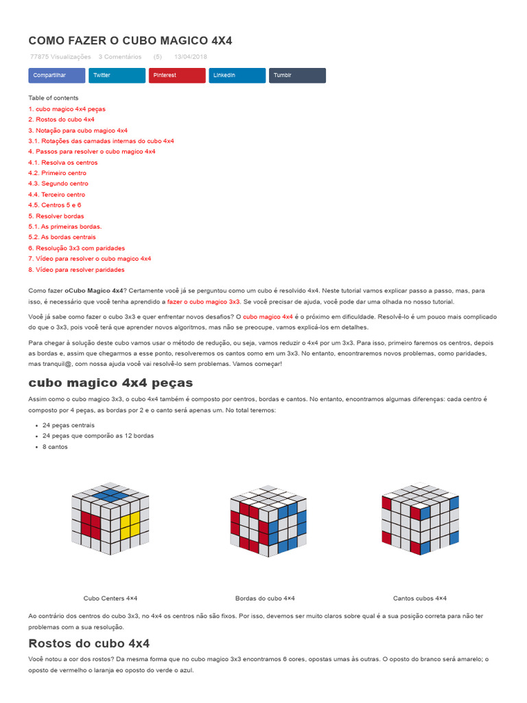 Como Resolver o Cubo Mágico 4x4 | PDF | Cor | Algoritmos