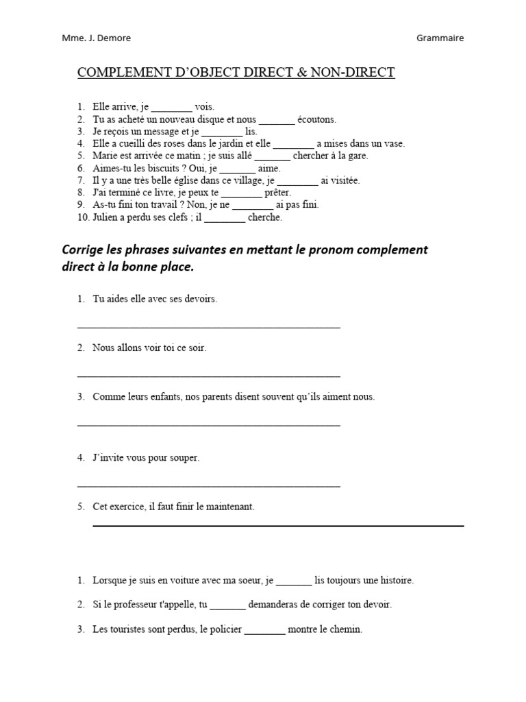 Compléments d'Objet Direct en Français | PDF | Échecs