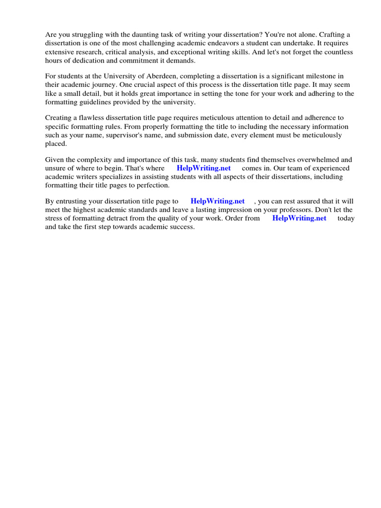 University of Aberdeen Dissertation Title Page | PDF | Thesis