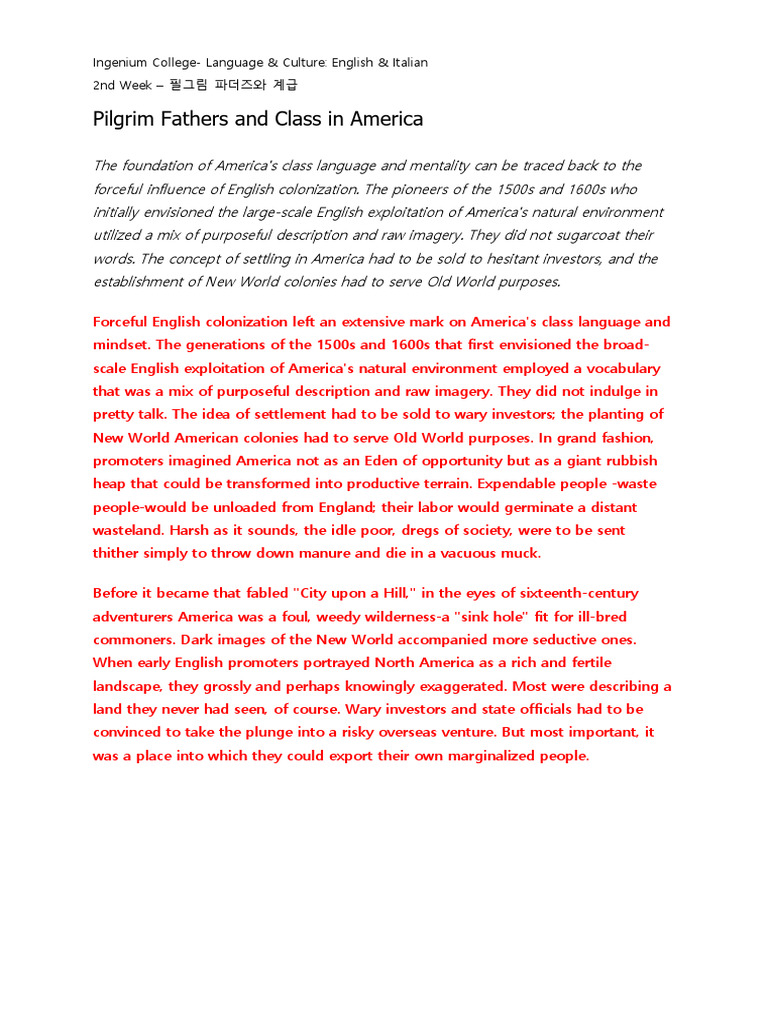 2주차 Pilgrim Fathers | PDF