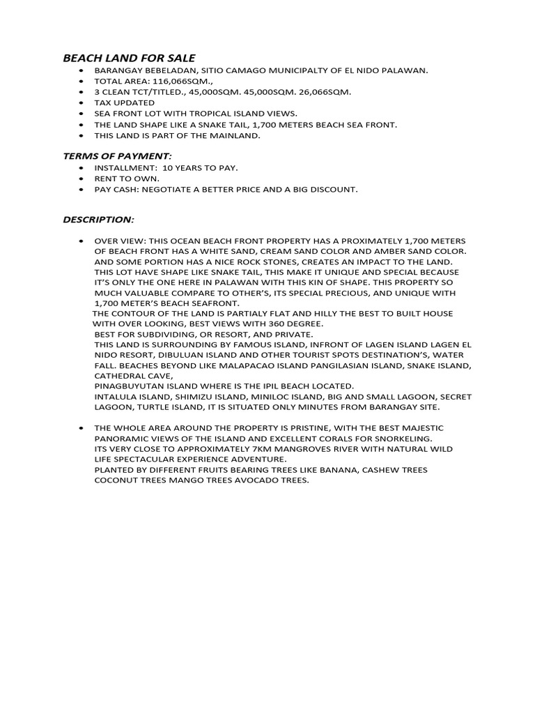 Beach Land For Sale | PDF | Earth Sciences