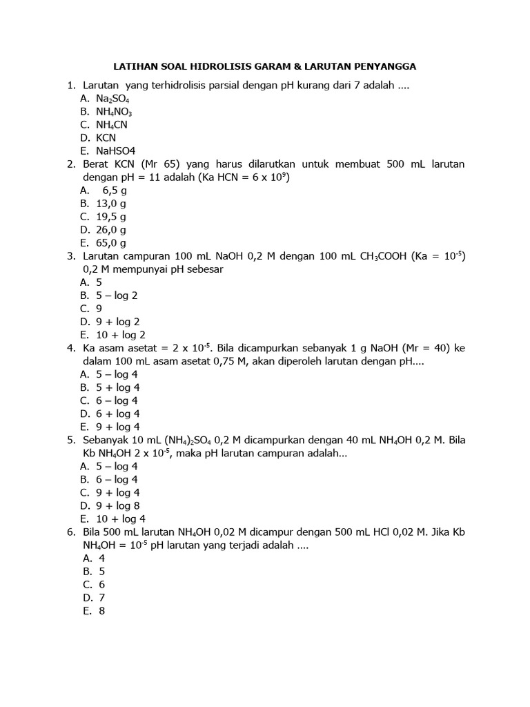 Latihan Soal Hidrolisis Garam & Larutan Penyangga | PDF