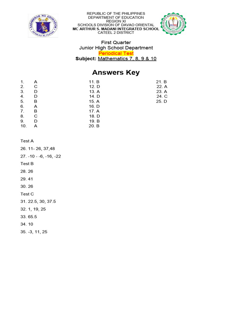 ANSWER KEY-EXAM | PDF | Evaluation Methods | Educational Assessment And ...
