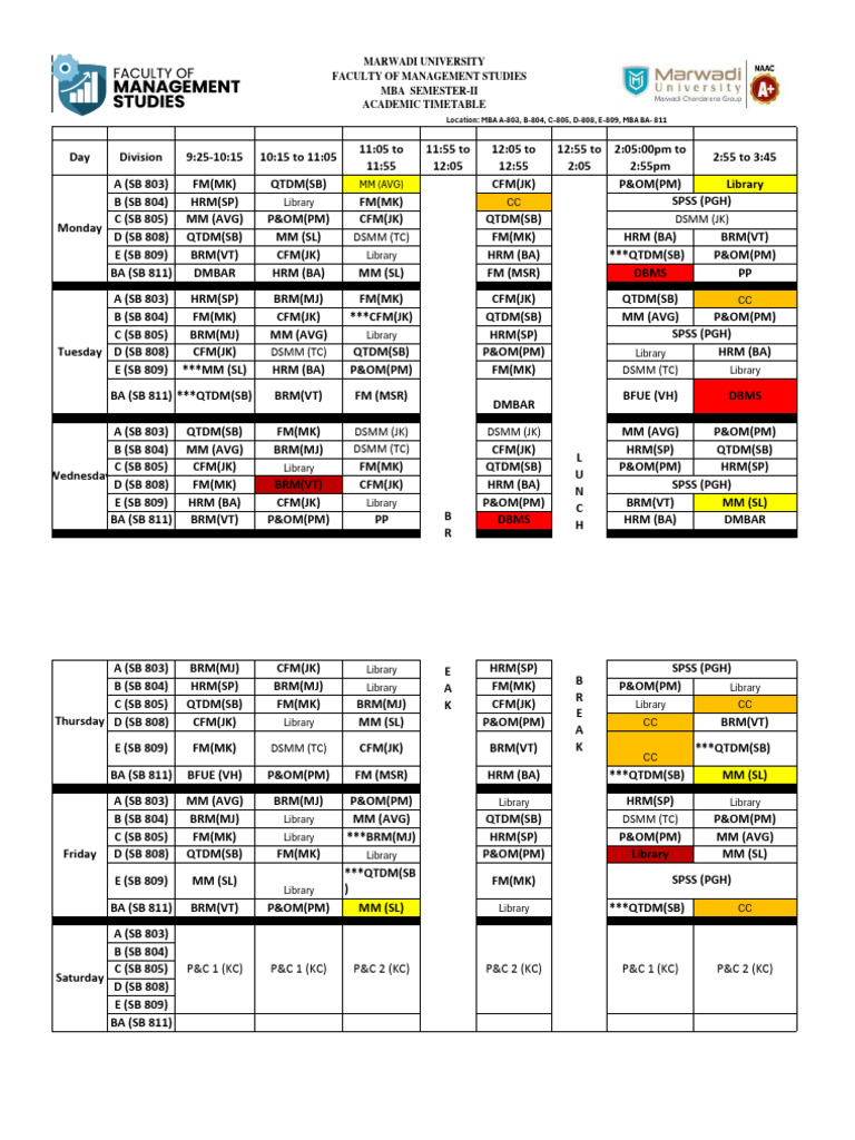 MBA SEM II - Timetable - 18-03-2024 | PDF | Information Science ...