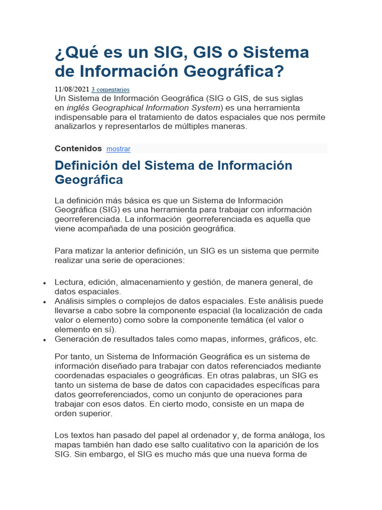 Qué Es Un SIG | PDF | Sistema de información geográfica | Bases de datos
